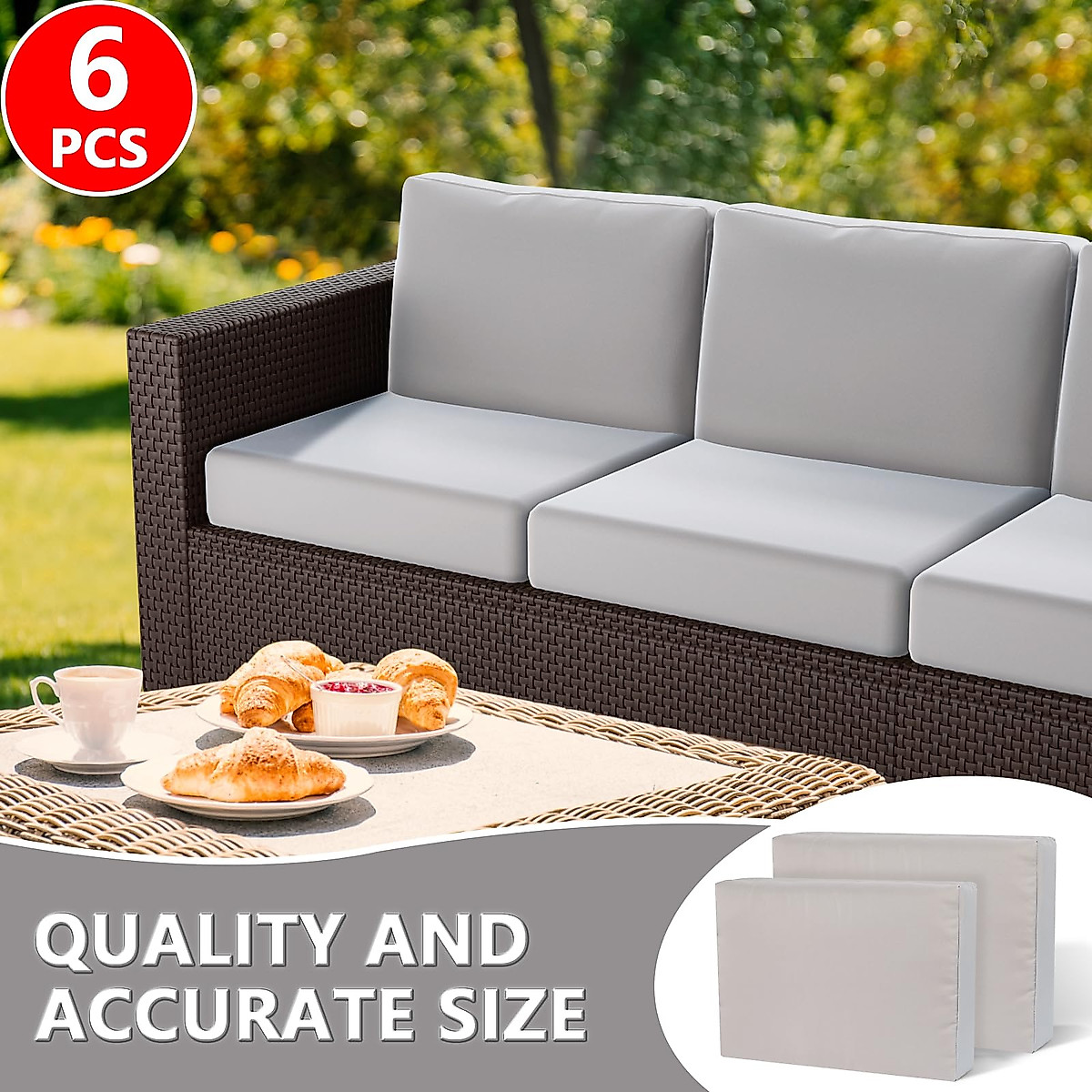 SUSIE'S GARDEN 6p Outdoor Cushion Slipcovers Outdoor Patio Cushions Covers Replacement Waterproof with Zipper for 6-Seat Outdoor Rattan Sofa Patio Furniture Cushion Covers Passive Gray, Covers Only