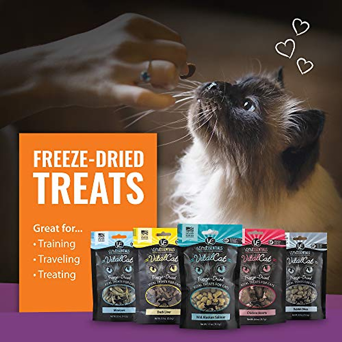 Vital Cat Vital Essentials Minnows Freeze-Dried Cat Treats - All Natural Raw Treat - Made & Sourced in USA - Grain Free - 0.5 oz Resealable Pouch - 3 Pack