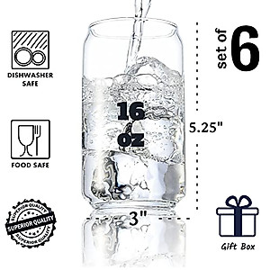 BENETI Iced Coffee Drinking Glasses Set of 6-16 Oz Glass Cups, European Quality Coffee Mug, Gifts for Women, Cocktail Glasses, Can Glass for Beer, Dishwasher Safe Coffee Accessories, Glass Tumbler