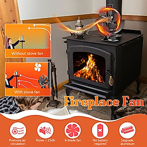 Longzhuo Wood Stove Fan Small New Designed with Adjustable Angle 6 Blades Heat Powered Fireplace Fans Eco Fan for Home Wood/Log Burner/Fireplace(Black)