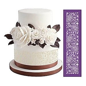 ART KITCHENWARE Flower Mesh Cake Stencils for Royal Icing Peony Cake Lace Stencil for Wedding Cake Decorating Cookie Stencils for Bakery 19"×5.12"