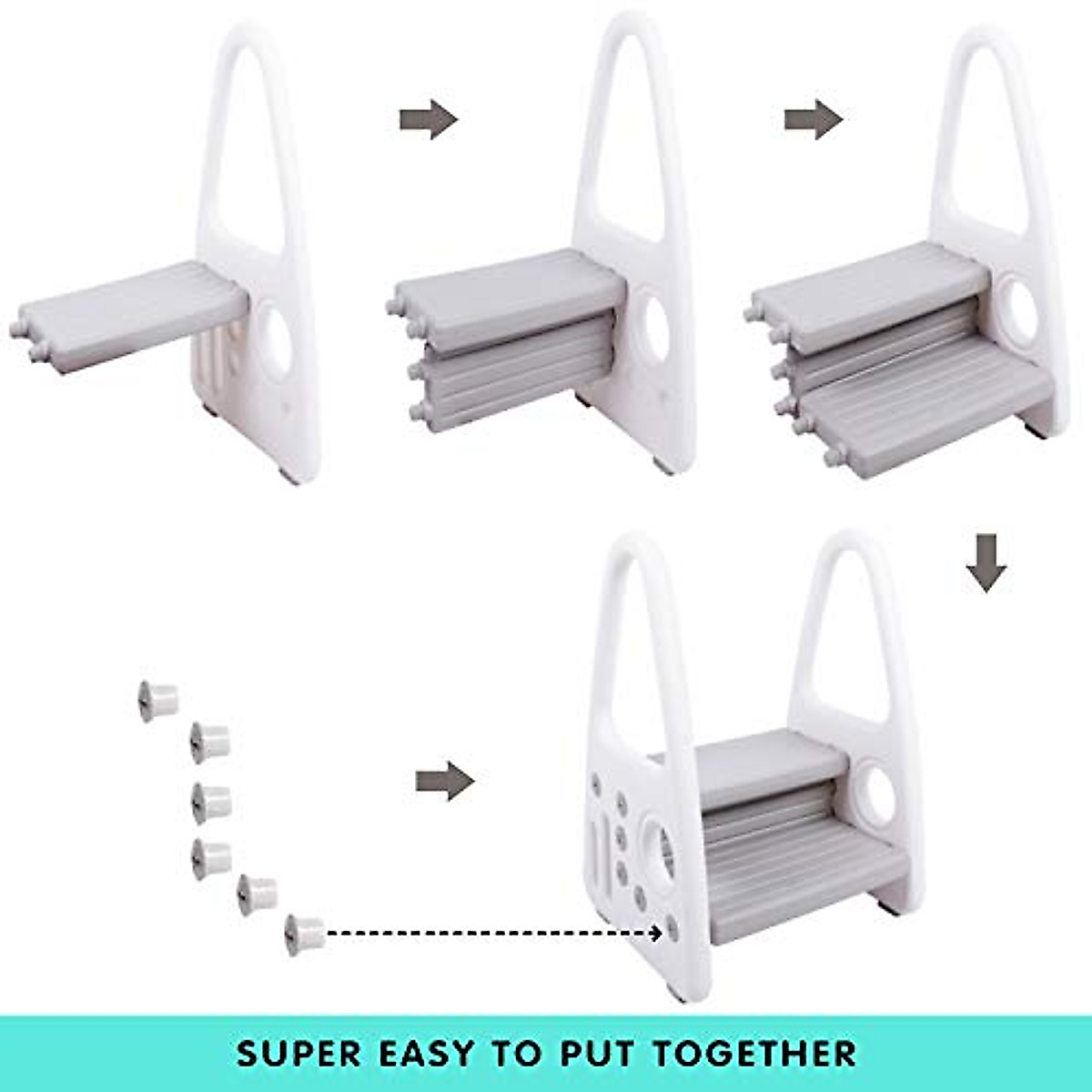 Toddler Step Stool with Handles, Two Step Stool for Toddler and Kids, Reaching Bathroom Sink, Toilet Potty Training (Gray)