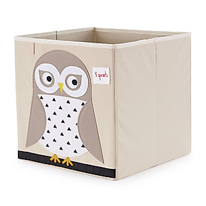 3 Sprouts Large 13 Inch Square Children's Foldable Fabric Storage Cube Organizer Box Soft Toy Bins, Pet Hedgehog and Friendly Owl (2 Pack)