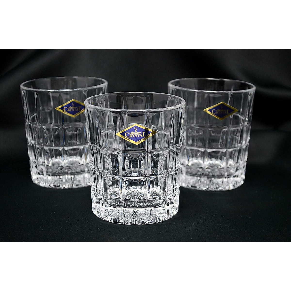 Czech Crystal Glass Set of 6 Whiskey Glasses 10oz./300ml. ''Diplomat'' Elegant Design Old Fashioned Style Heavy Base Scotch Bourbon Juice Water Gift Birthday Wedding Housewarming Anniversary