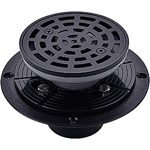 4 1/4 Inch Round Shower Floor Drain Grate with Adjustable Threaded Drain Base Flange, Matte Black
