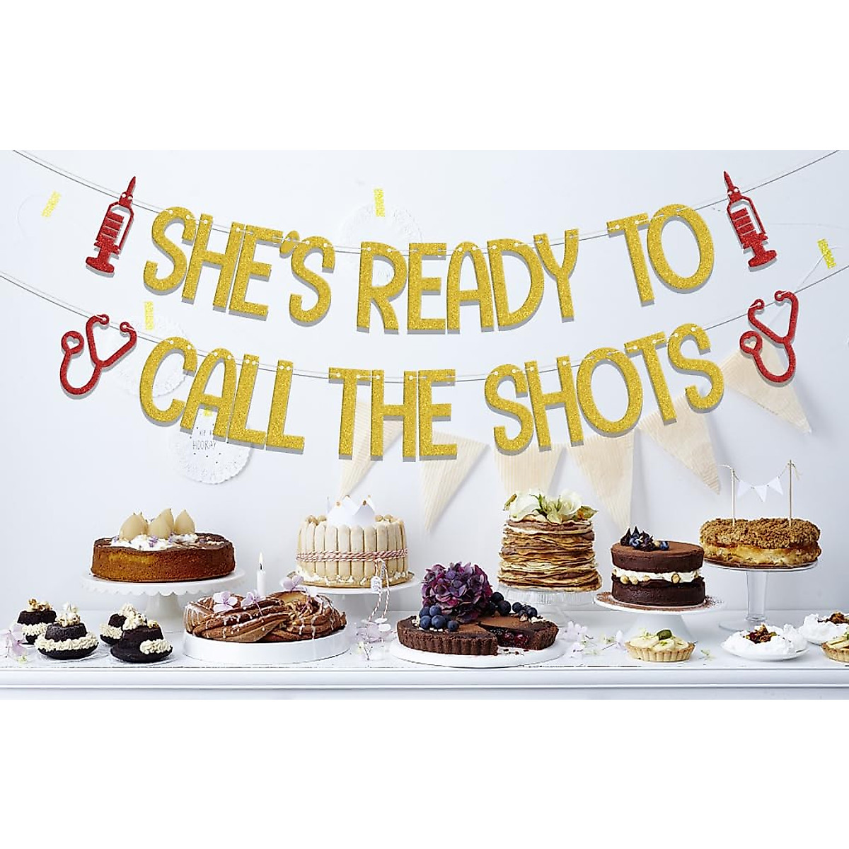 She's Ready to Call the Shots Banner, Congrats Nurse/Big BSN Energy, Nurses Call The Shots, Nurse Graduation Party Decorations, Nursing School Grad Party Decor Supplies Gold Red