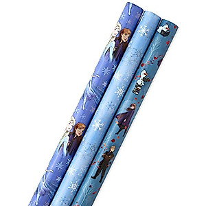 Hallmark Disney's Frozen 2 Wrapping Paper with Cut Lines (Pack of 3, 105 sq. ft. ttl.) for Birthdays, Christmas, Kids Parties or Any Occasion