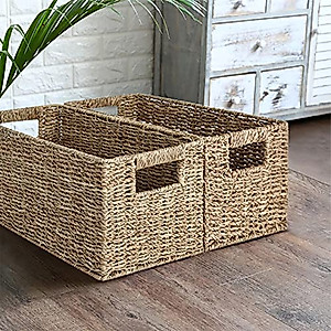 HOMESTEAD Water Hyacinth Storage Baskets with Built-in Handles, Medium Rectangular Wicker Baskets - Set of 2