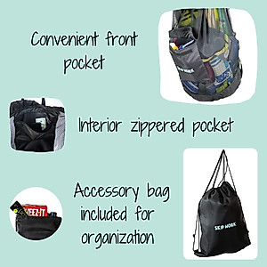 Skip Work Extra Large Mesh Beach Bag with Drawstring Accessory Bag – Multipurpose Beach Tote Bag with Zipper and Pockets for Keeping All Essentials Handy – Black