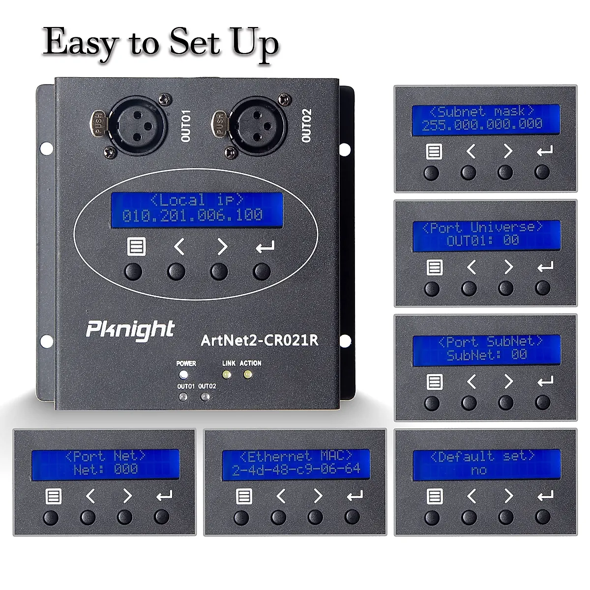 Pknight ArtNet DMX 1024 Ethernet Lighting Controller Interface，2 Universe/Truss Mountable/PoE CR021R
