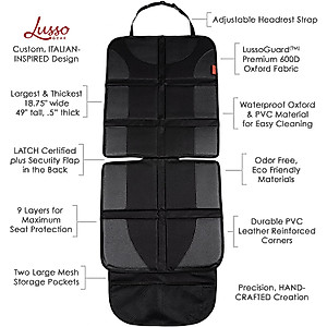 Lusso Gear Two Pack of Car Seat Protector (Black w/Red) + Two Pack of Heavy Duty Kick Mats (Black w/Red), Waterproof, Protects Fabric or Leather Seats, Premium Oxford Fabric, Travel Essentials