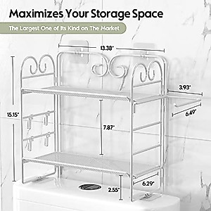 Taiho Life Over The Toilet Storage, 2-Tier Bathroom Organizer Shelf Over Toilet, Folding Bathroom Storage Cabinet with Toilet Paper Holder and Hooks(White)