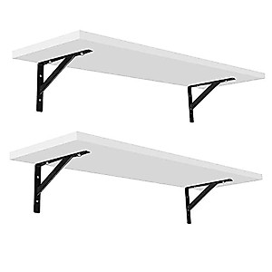 2pcs Indoor Wall Mounted Display Ledge Floating Organizer Shelves with Bracket Mikalo Floating-Shelves Bedroom Bathroom Storage Shelves, White (6359000)