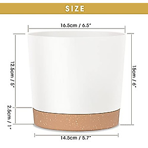 Plastic Plant Pots,6.5 inch Flower Planter Pots with Trays,Modern Stylish Indoor & Outdoor Garden Pots for All House Plants,Flowers,Herbs,Succulents (White, 6)