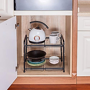 Rice rat Under Sink Organizers and Storage Extendable Under-Sink Organizer Shelf Rack 2 Tiers,black(17-inch to 25-inch)