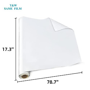 T&W SAME FILM White Board for Wall-Dry Erase Stickers-2 Dry Erase Markers Fine Tip Included-Adhesive Whiteboard for Wall,Desk,Door,Glass,Refrigerator（17.3‘’X78.7'' White）