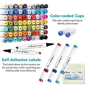 Bianyo Classic Series Alcohol Markers Set, Pack of 72, Dual Tip Bullet & Chisel Art Marker Set, Black Case with a Designable Card for Coloring, Drawing, Sketching, Outlining, Highlighting, Designing