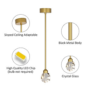 Crystal Pendant Light Gold Finish 1-Light Modern Crystal Pendant Light Brushed Brass Mini Hanging Pendant Light Dimmable Integrated LED Pendant Light Fixture with Crystal Glass Single Pendant Light