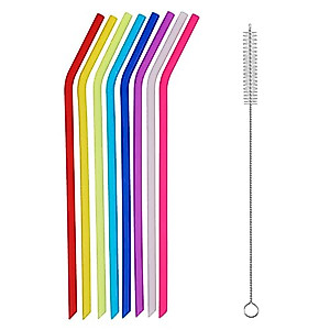 8 Pack - Reusable Regular Size Silicone Drinking Straws with 1 Cleaning Brushes, tifanso Extra long Flexible Coffee Drinking Standard Size Straws for 20oz and 30oz Tumblers and Mason Jars