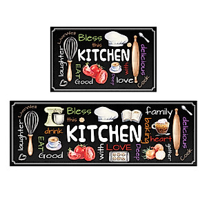 HOLVDENG Kitchen Mat Set of 2 Non Slip Thick Kitchen Rugs and Mats for Floor Comfort Standing Mats for Kitchen, Sink, Laundry, 17"x47"+17"x28"