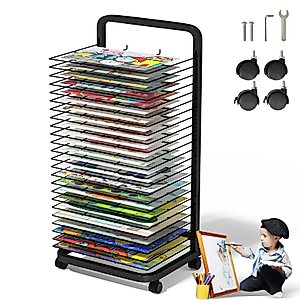 ZXMOTO Art Drying Rack Steel Drying Painting Racks Double Sided Wire Drying Shelf for Classrooms, Art Studio,Art Clubs,25 Shelves, 17x16x35Inches