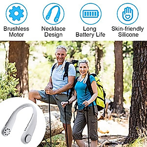 QUUREN Portable Neck Fan, 3 Speeds Handsfree Personal Fan Neck Cooler Personal Cooling Device 360° Neck Fan Bladeless USB Rechargeable Fan 32 Air Outlet Suitable for Traveling Sports Office (White)