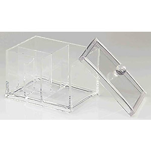 Home Basics Cotton Ball And Cotton Swab Holder With Cosmetic Pad Organizer, One Piece Lid, Q-tip Stand, Clear