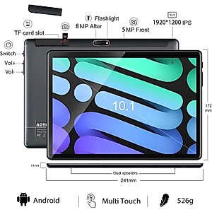 AOYODKG Tablet 2 in 1 with Keyboard, 10.1 inch Android Tablet, 8GB+64GB(1TB Expand), 2.4G+5G WiFi, Octa-Core, IPS HD Display, Dual Camera, Bluetooth, GMS Certified Tablet PC, AYO-M40 (Gray)