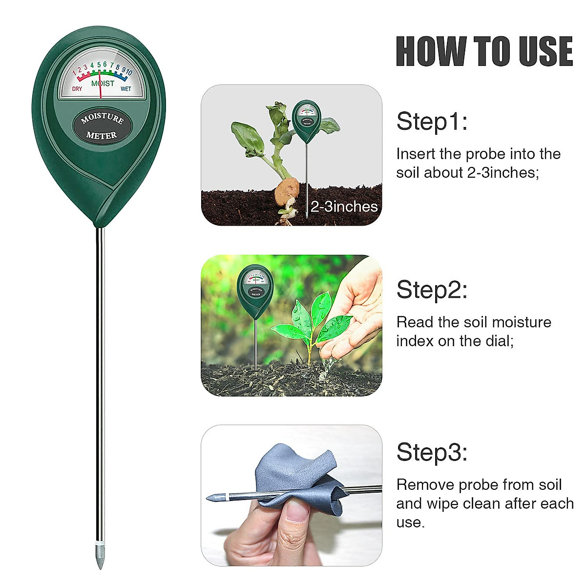 MOOCK Soil Moisture Meter, Portable Plant Soil Test Kit Indoor Outdoor Use, Hygrometer Moisture Sensor Water Meter for Potted Plants Succulents Trees Lawn Farm Garden, No Battery Needed, Easy to Read