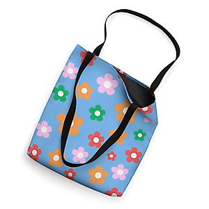 Retro Aesthetic Red Orange Pink Green Blue Daisy Flowers Tote Bag