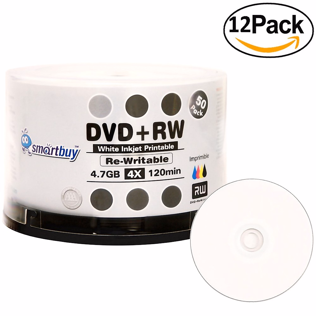 600 Pack Smartbuy Blank DVD+RW 4X 4.7GB 120Min White Inkjet Hub Printable Rewritable DVD Media Disc