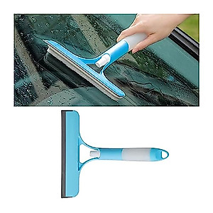 zipelo 3-in-1 Window Squeegee, Window Cleaning Tool for Car Indoor Outdoor High Windows with Sponges and Spray, Multifunctional Glass Squeegee for Shower Doors, Bathroom, Window (Blue)