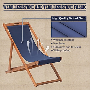 Patio Lounge Chair Outdoor Beach Chair Set of 2, Beach Sling Chair Patio Sling Chairs Set of 2, Wooden Folding Outdoor Chairs for Outside, 3 Level Height Adjustable, Portable Reclining Beach Chair