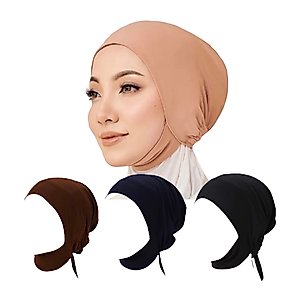 Solid color 3- pack full cover inner hijab cap. Under scarf cap for Muslim women. Coffee, black and blue color inner hijab cap…