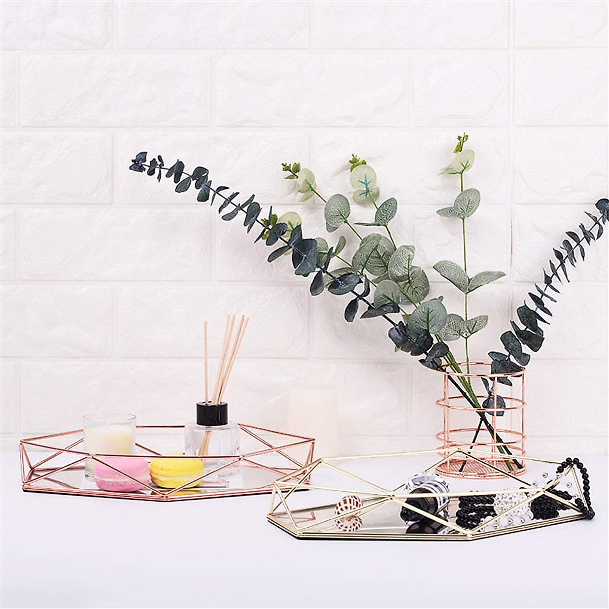 OurHommie Decorative Tray Rose Gold Mirror Jewelry Tray Organizer Rectangle can Hold Cosmetics Makeup Perfume Magazine, Luxury Birthday Day Gift for Girls Women