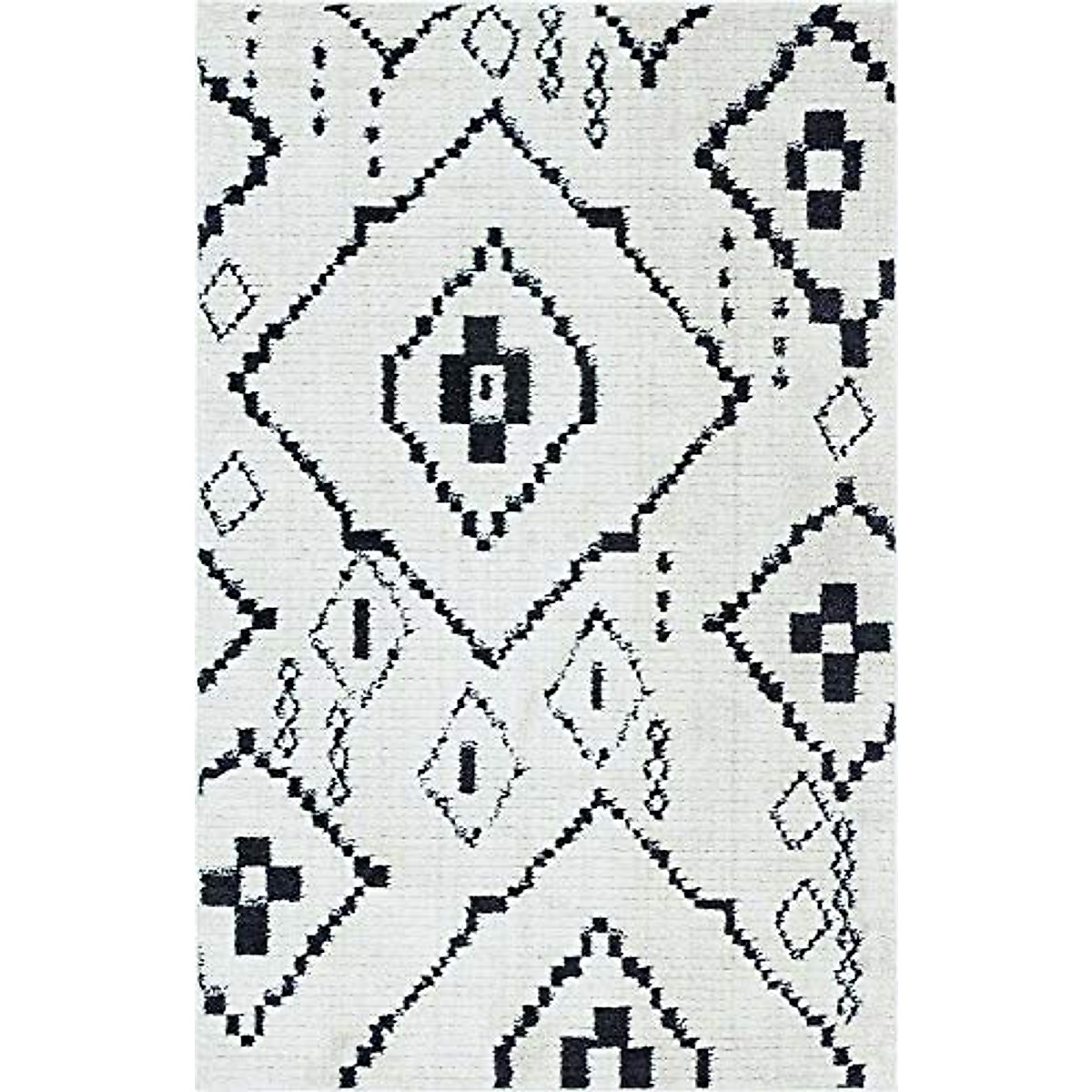 Unique Loom Morocco Collection Tribal, Southwestern, Bohemian Area Rug, 5' 0" x 8' 0", Ivory/Black