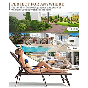 VredHom Outdoor Chaise Lounge Chair, Patio Chaise 5 Position Adjustable Backrest Recliner Ergonomic Armrest All Weather Textiline Aluminum Reclining Chairs for Patio, Beach, Yard, Pool，Brown