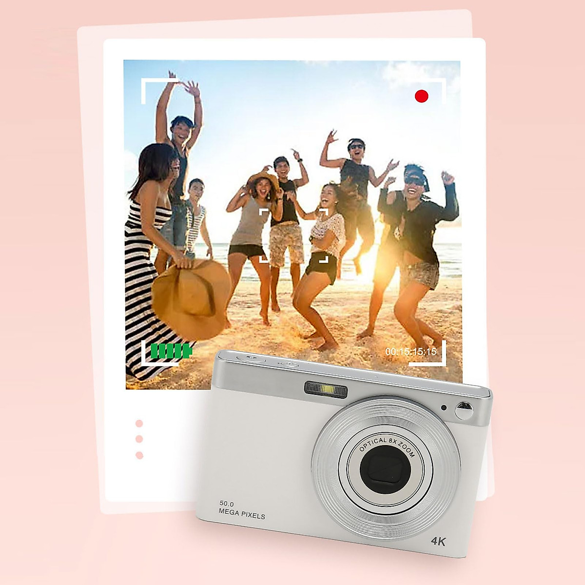 Digital Camera, 2.88 Inches IPS 4K Video Output 16X Zoom Digital Zoom Camera 50 MP for Travel (White)