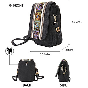 Goodhan Embroidery Canvas Crossbody Bag Cell phone Pouch Coin Purse for Women