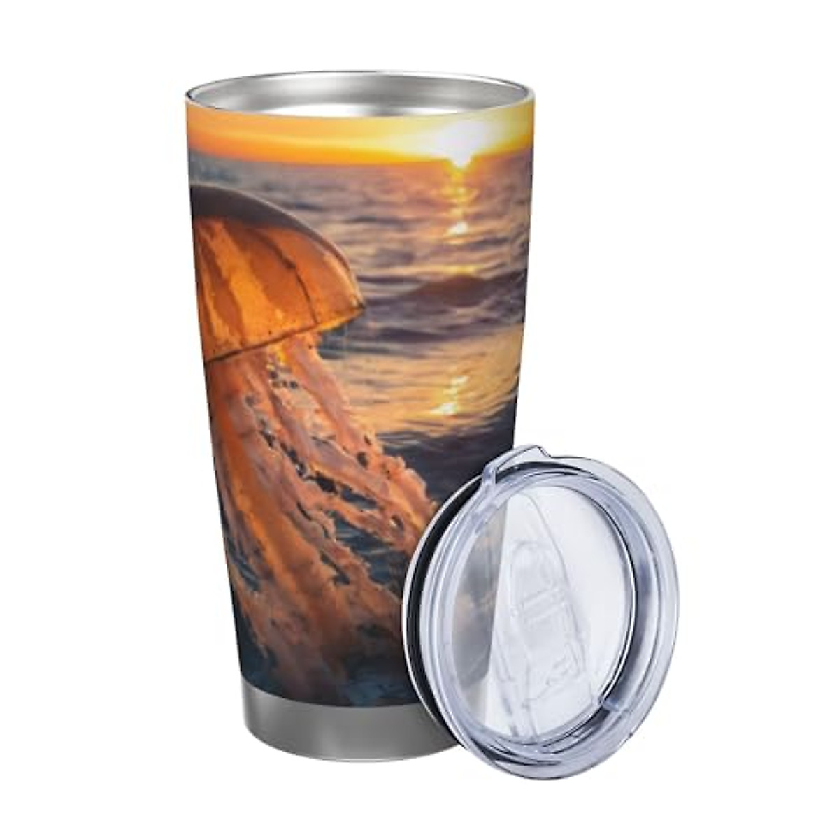 NHJKLWQSZ Jellyfish 20oz Stainless Steel Tumbler With Lid And Straw, Double Wall Vacuum Insulated Coffee Mug Travel Cups Leak-Proof Lid For Hot And Cold Drinks, Metal Straws And Brush