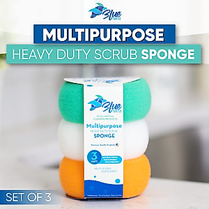 Blue Turtle – 3 Pack Donut Shape Multipurpose Sponges – Multifunction Scrub Sponge for Use on a Variety of Surfaces– Sponges for Cleaning Remove Tough Stains, Grease, Residue