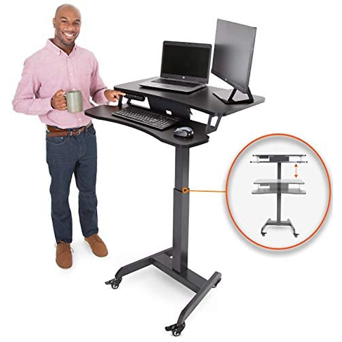 Stand Steady Cruizer Premier Rolling Electric Podium Desk - Height Adjustable, Mobile Standing Desk with Wheels, Keyboard Tray, Programmable Control, Compact Design for Office, School, Home (Black)