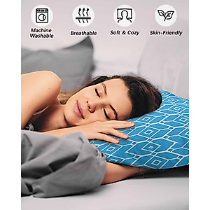 Edwiinsa Blue Pillow Covers King Standard Set of 2 Bed Pillow, White Modern Geometric Abstract Art Aesthetics Plush Soft Comfort for Hair/Skin Cooling Pillowcases with Envelop Closure 20''x36''