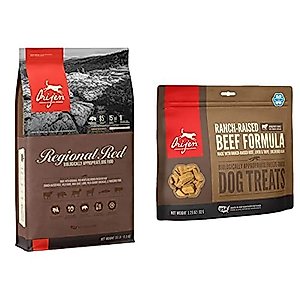 Orijen Dry Dog Food for All Breeds, Regional Red, Grain Free & Poultry Free, High Protein, Fresh & Raw Animal Ingredients, Regional Red, 25lb + Treats