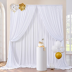 20ft x 10ft Wrinkle Free White Backdrop Curtains for Parties, Polyester Photo Backdrop Drapes 4 Panels 5x10ft for Wedding Graduation Birthday Party Photography Background