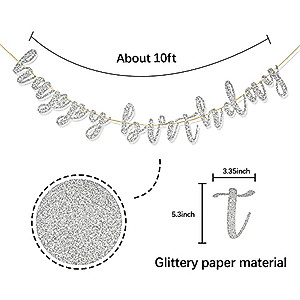 INNORU Cat Birthday Banner, Cat Happy Birthday Party Banner, Meow Garland Bunting, Pet Cat Birthday Party Decoration Silver Glitter