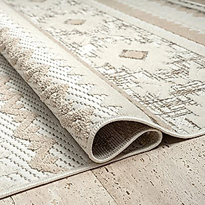 Abani Area Rugs - Modern Tribal Pattern - Cream Rug for Living Room, Bedroom, Dining Room - Indoor/Outdoor - Easy to Clean - Non-Shedding - 8' x 10'