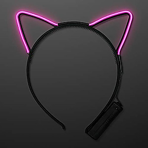 FlashingBlinkyLights Pink Light Up Cat Ears EL Wire Kitty Headband