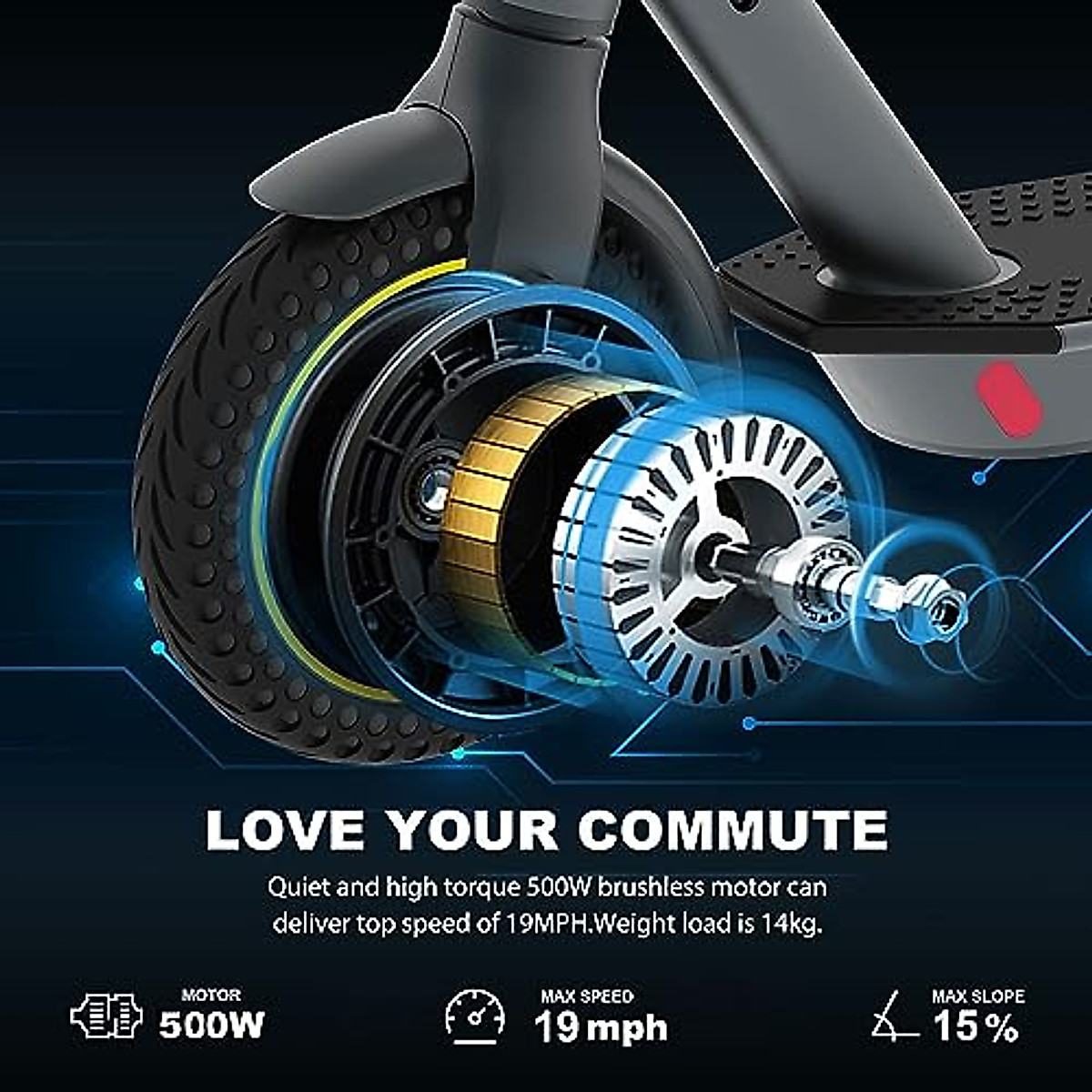 Electric Scooter 10" Solid Tires 600W Peak Motor -19 Mph Speed Folding e Scootefor for Adults,with Smart App,Al Alloy Frame and Dual Brakes