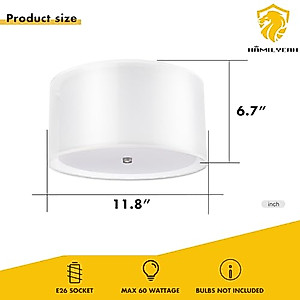 Hamilyeah Modern Drum Ceiling Light Fixture, 12inch Fabric Shade, Flush Mount 2 Bulb, Dimmable, Close to Ceiling, Bathroom Kitchen Bedroom Lighting